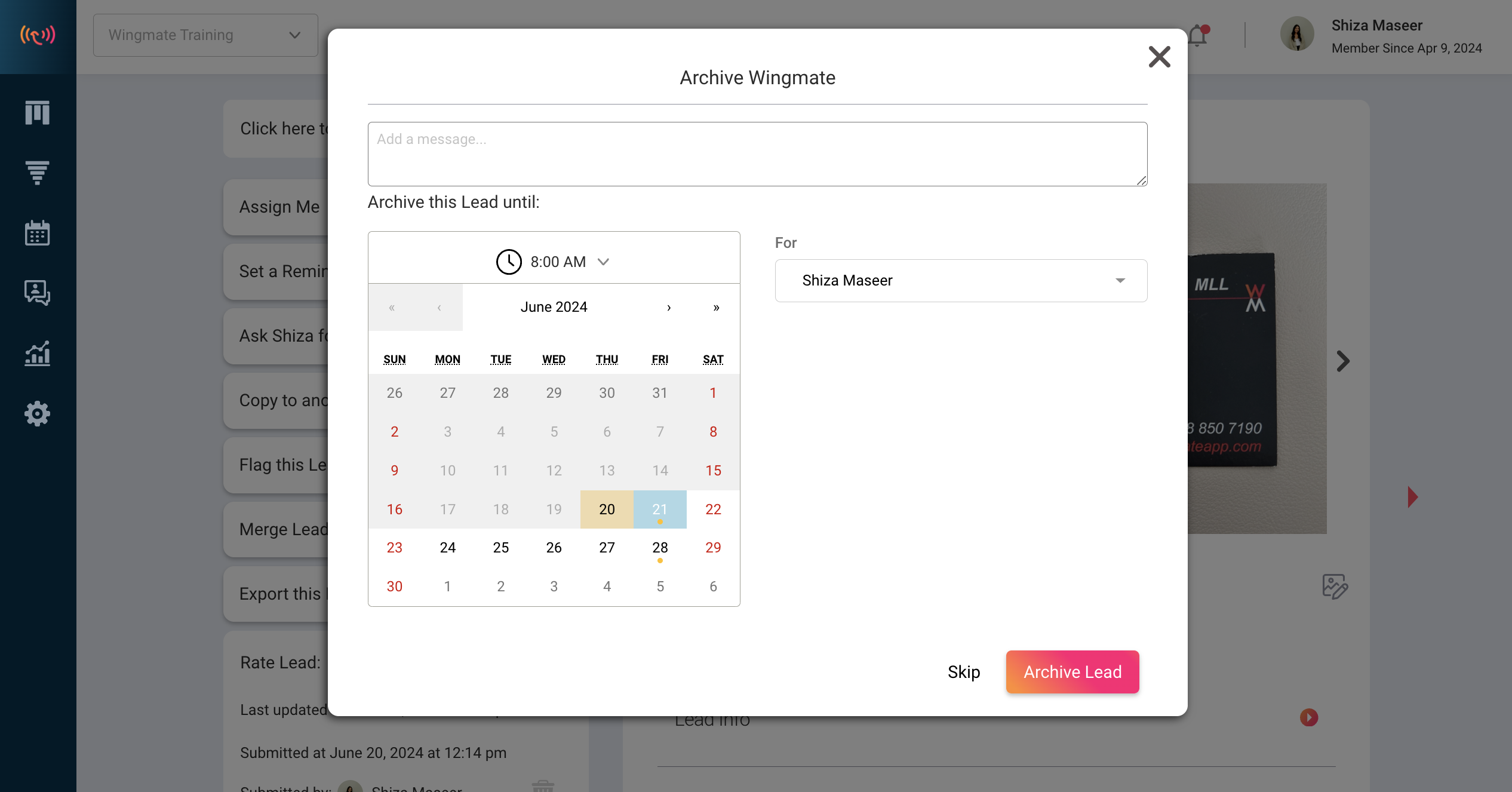 Archiving a Lead – Wingmate Support