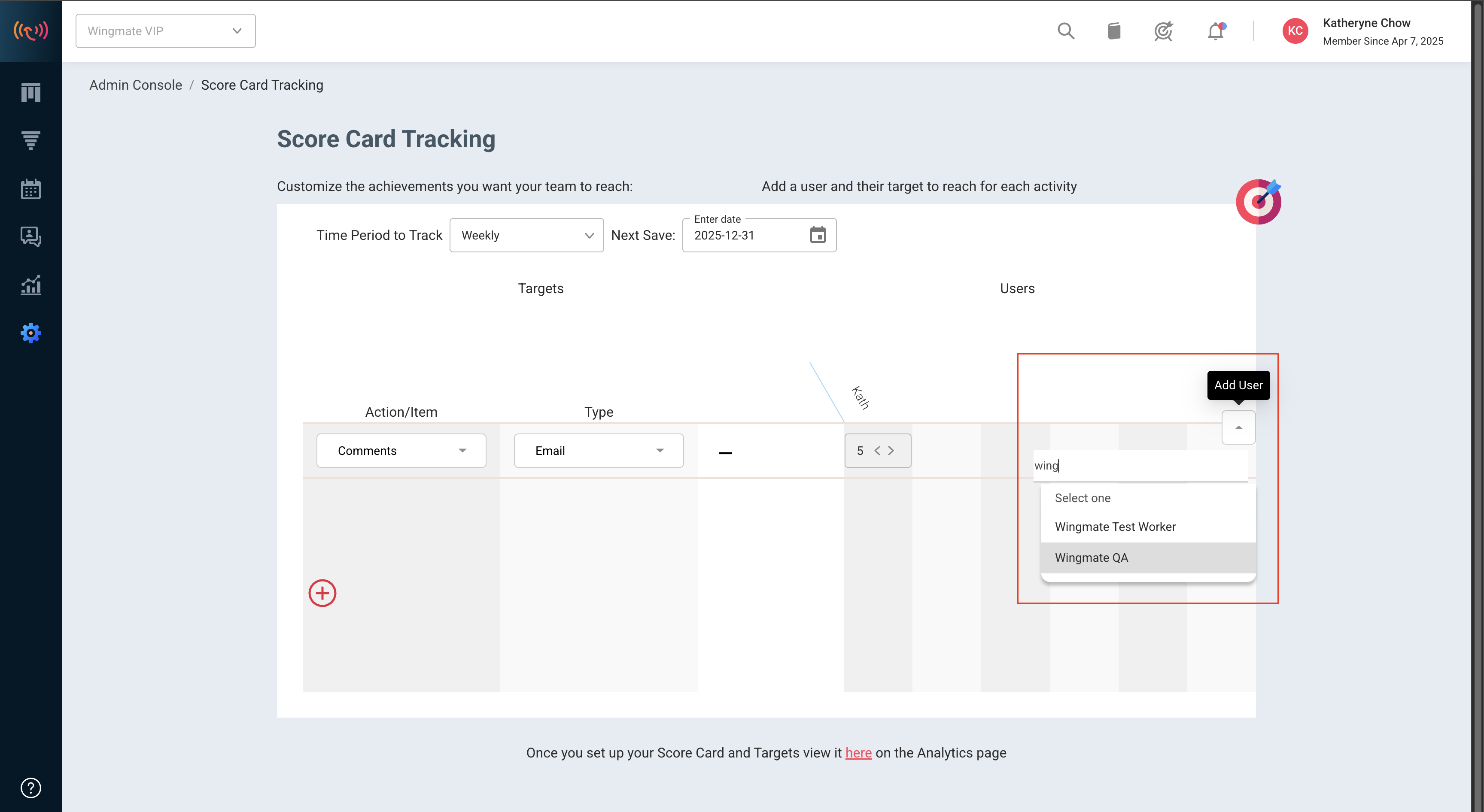 Score Card: How to add or delete targets for a User – Wingmate Support