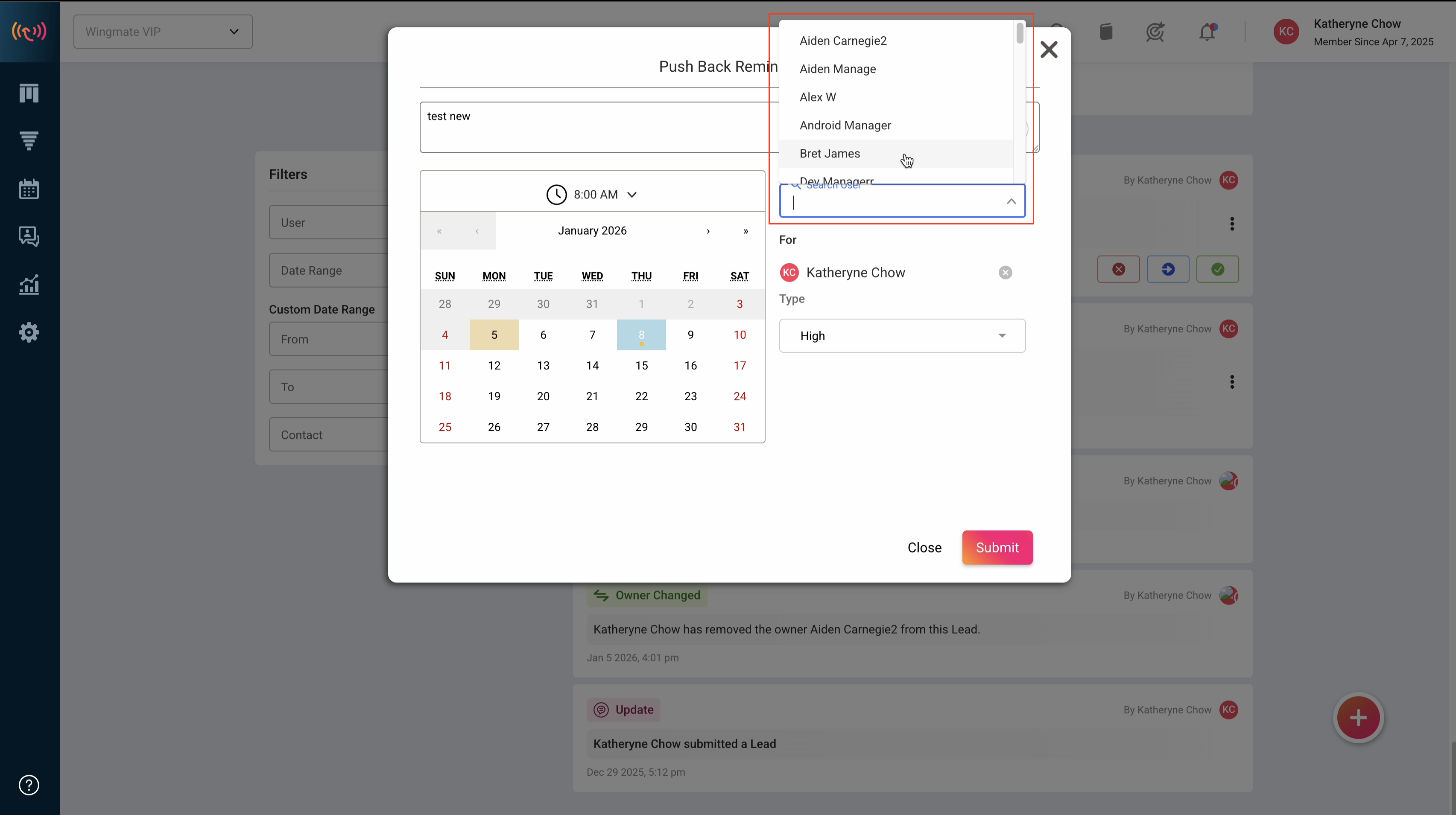 Reminders: How to Push Back a Reminder – Wingmate Support